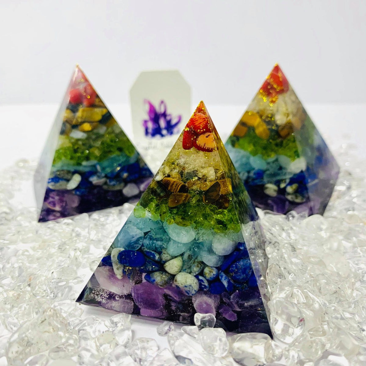 Chakra Resin Chip Orgone Pyramid – Crystal Addictions